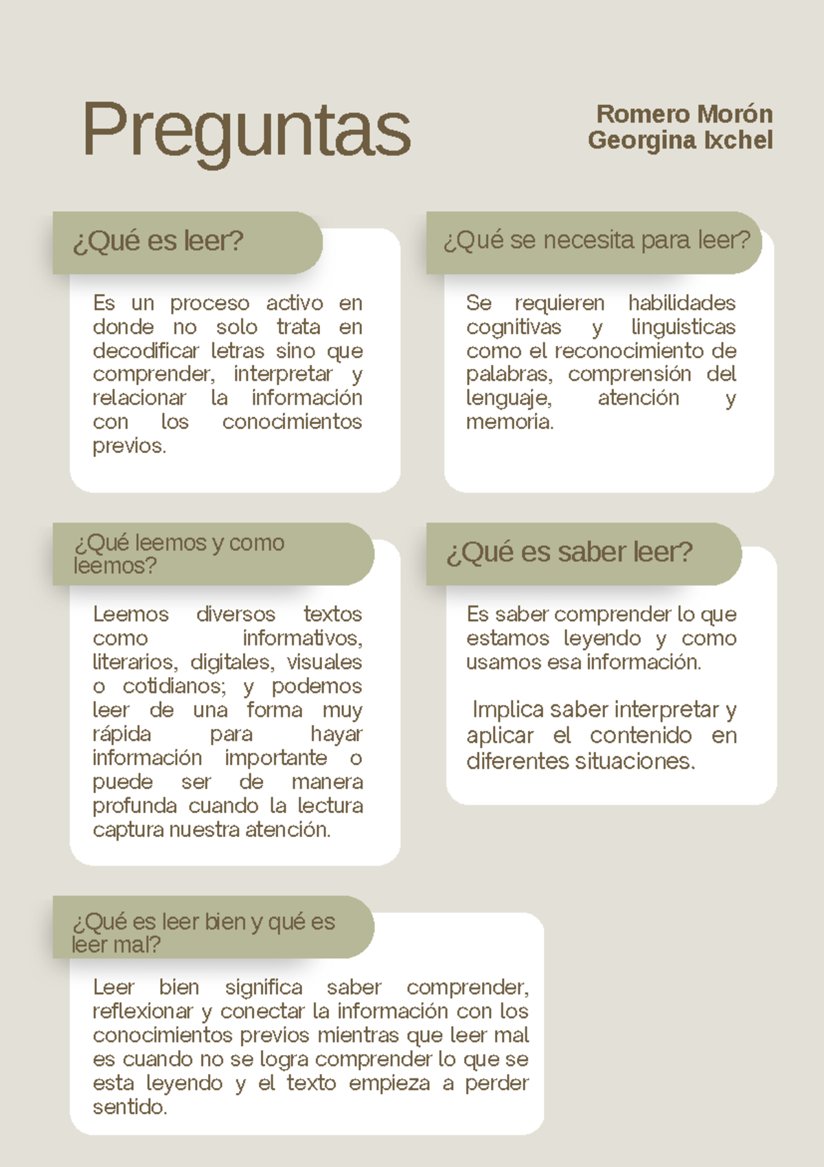 Preguntas sobre la Lectura: Comprensión y Proceso Activo - Studocu