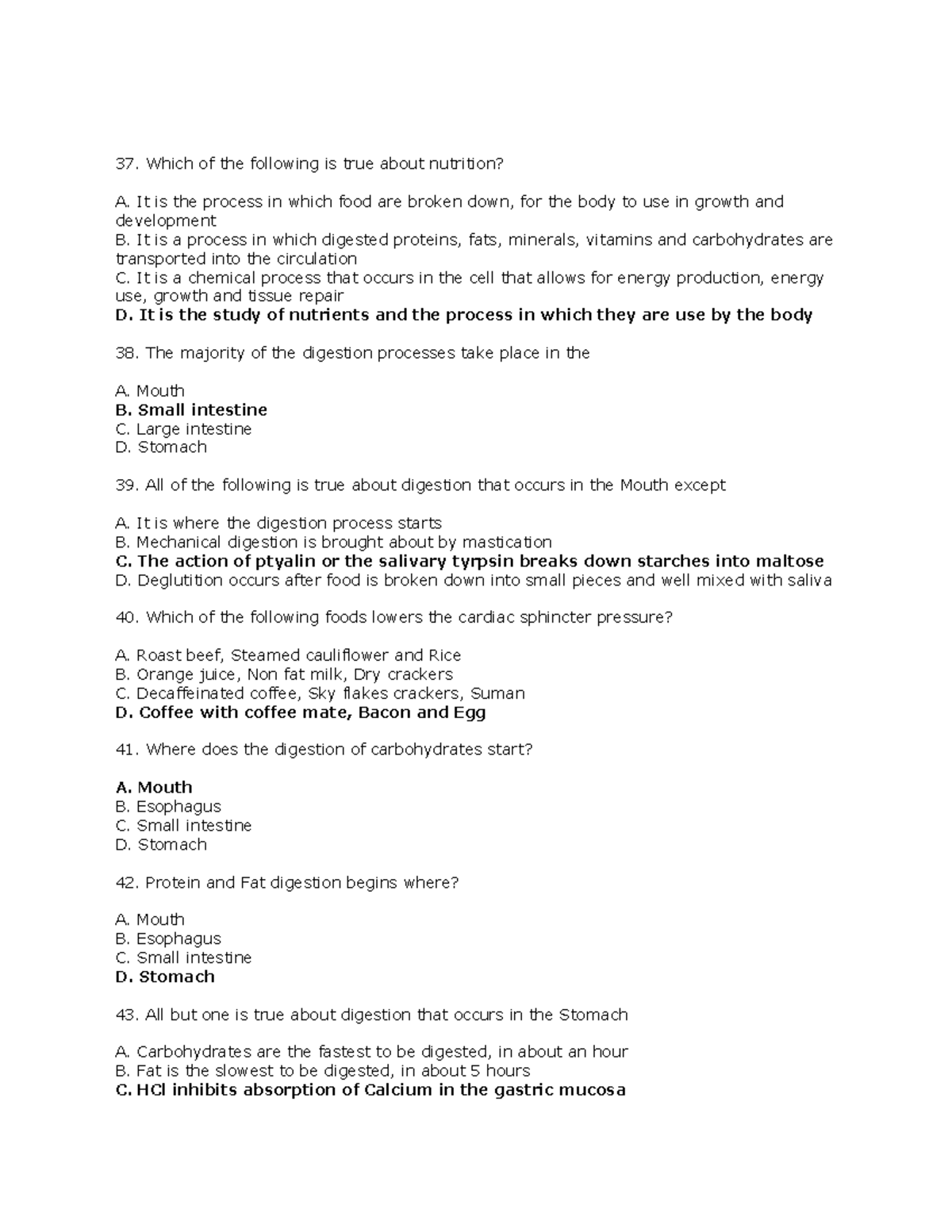 Nutrition Test Answers: Key Concepts and Processes Explained - Studocu
