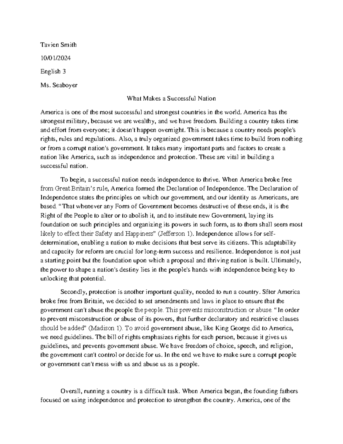 English 3 Essay: Understanding What Makes a Nation Successful - Studocu