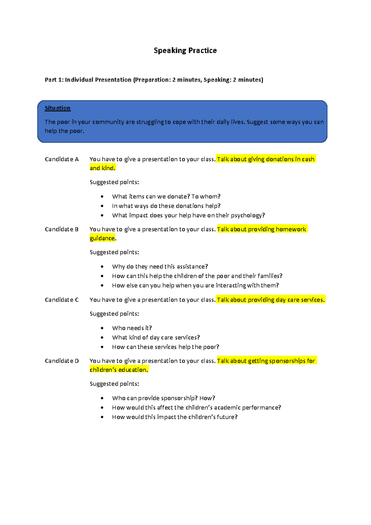 Speaking Practice - please use it efficiently - Speaking Practice Part ...