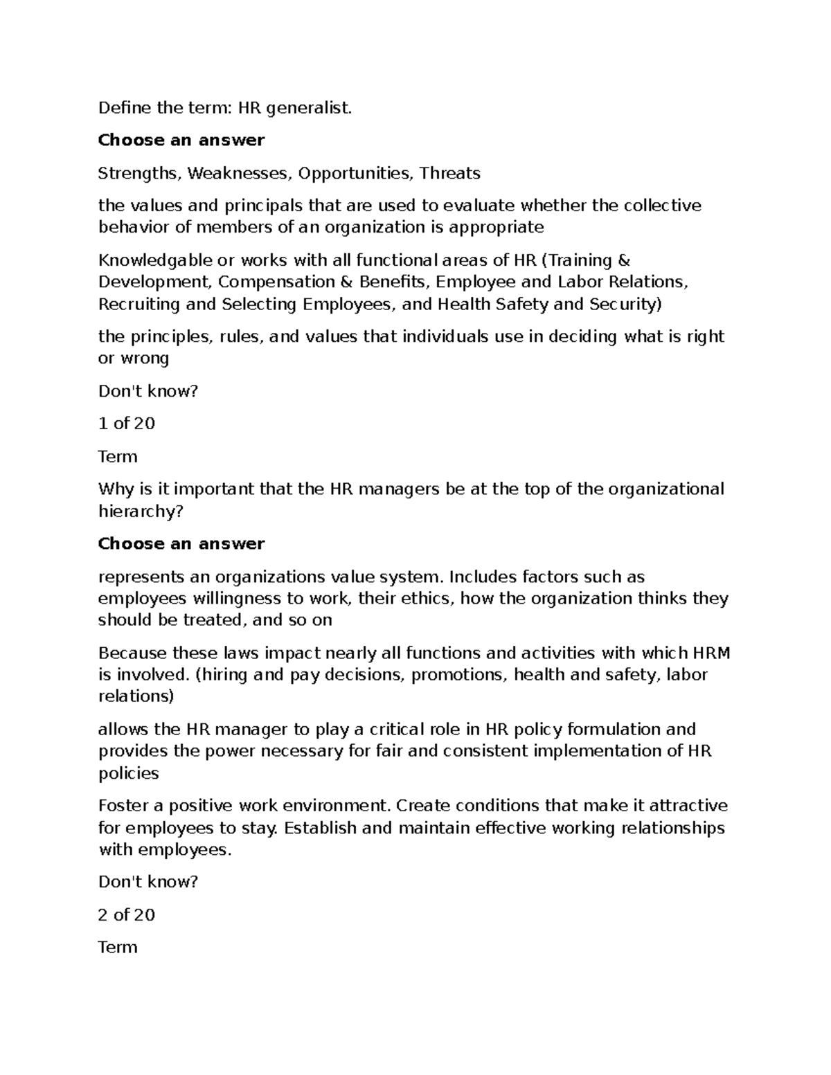 C232 - HR Generalist Practice Test: Key Concepts and Terms - Studocu