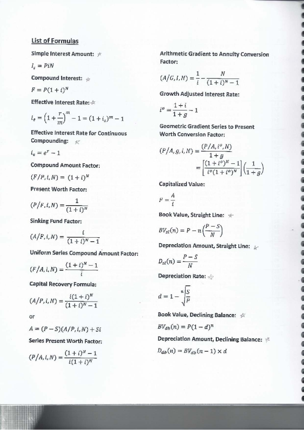 Formula Sheet: Simple & Compound Interest Formulas and Factors - Studocu