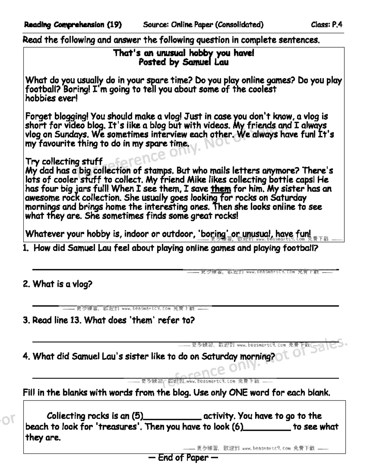 19-24 P.4 Reading Comprehension Exercises and Answers - Studocu