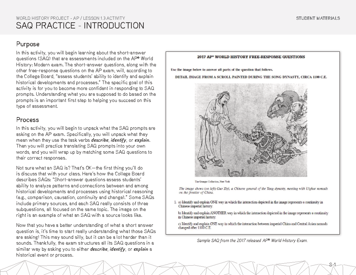 Whpap 131 AP World History SAQ Introduction and Practice Guide - Studocu