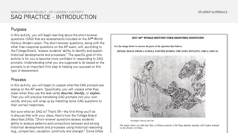 Whpap 131 AP World History SAQ Introduction and Practice Guide - Studocu