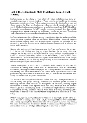 unit 8 professionalism and multidisciplinary teams (Access to midwifery ...