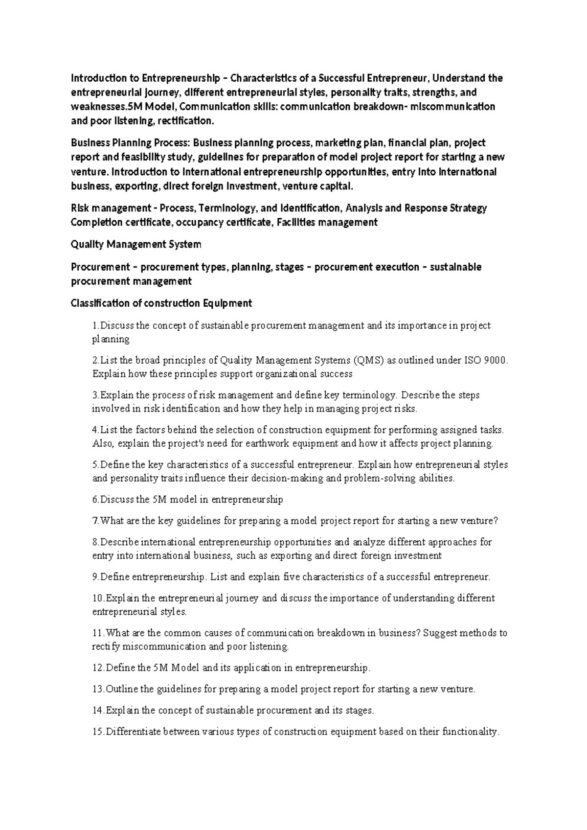 TEST 2 Important Questions - Introduction to Entrepreneurship ...