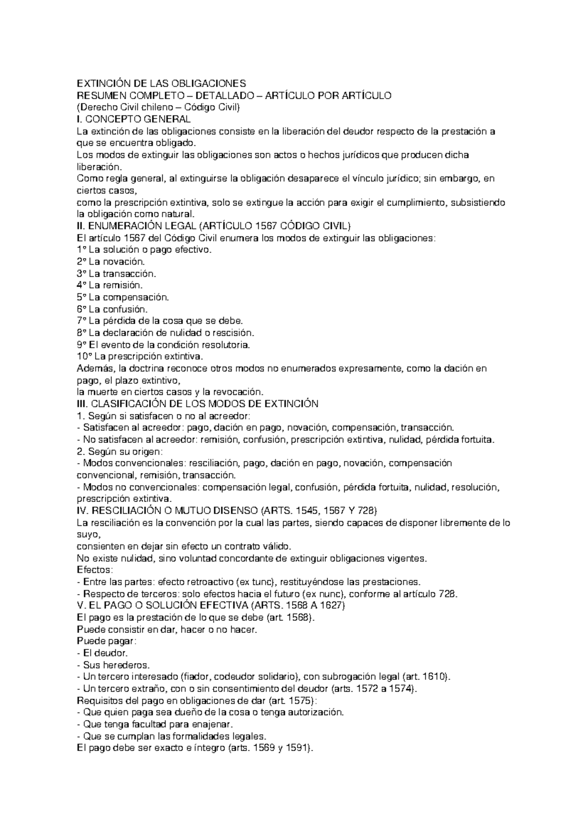 Extinción de Obligaciones: Resumen Completo Artículo por Artículo ...