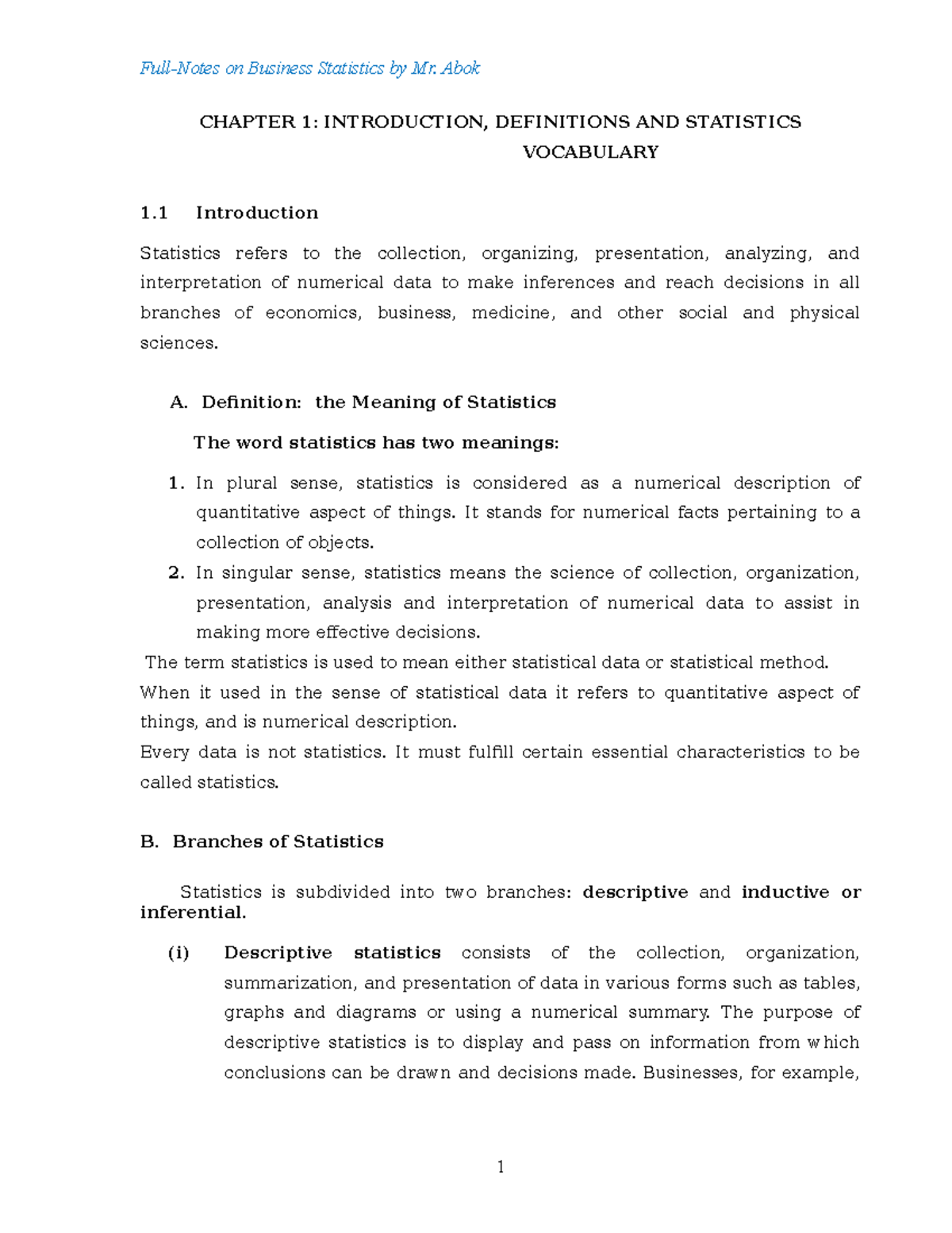 Business Statistics: Comprehensive Unit Notes and Key Concepts - Studocu