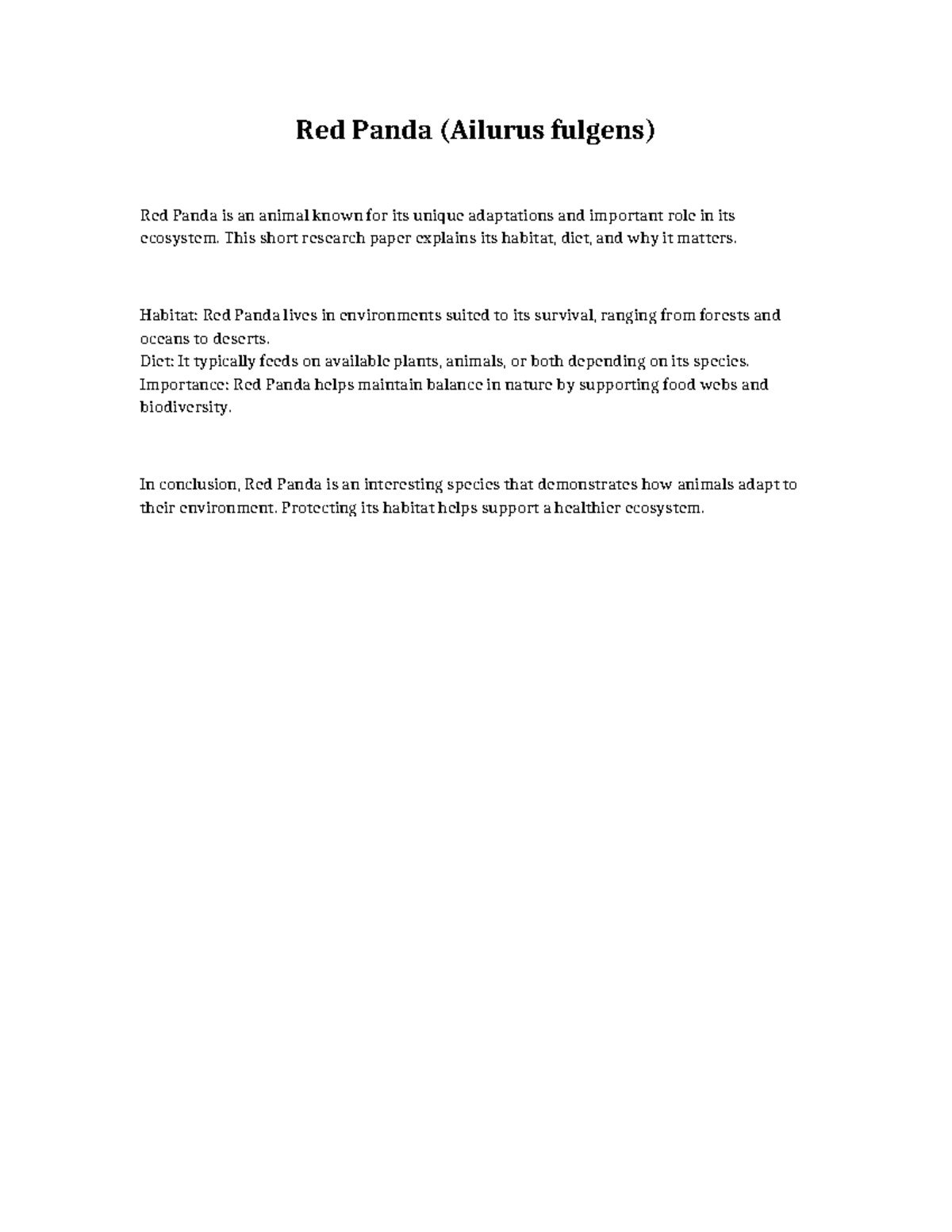 Red Panda Research Paper: Habitat, Diet, and Ecosystem Role - Studocu