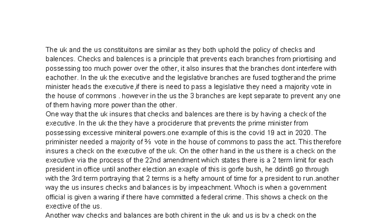 Comparative Analysis of Checks and Balances in UK and US Constitutions ...