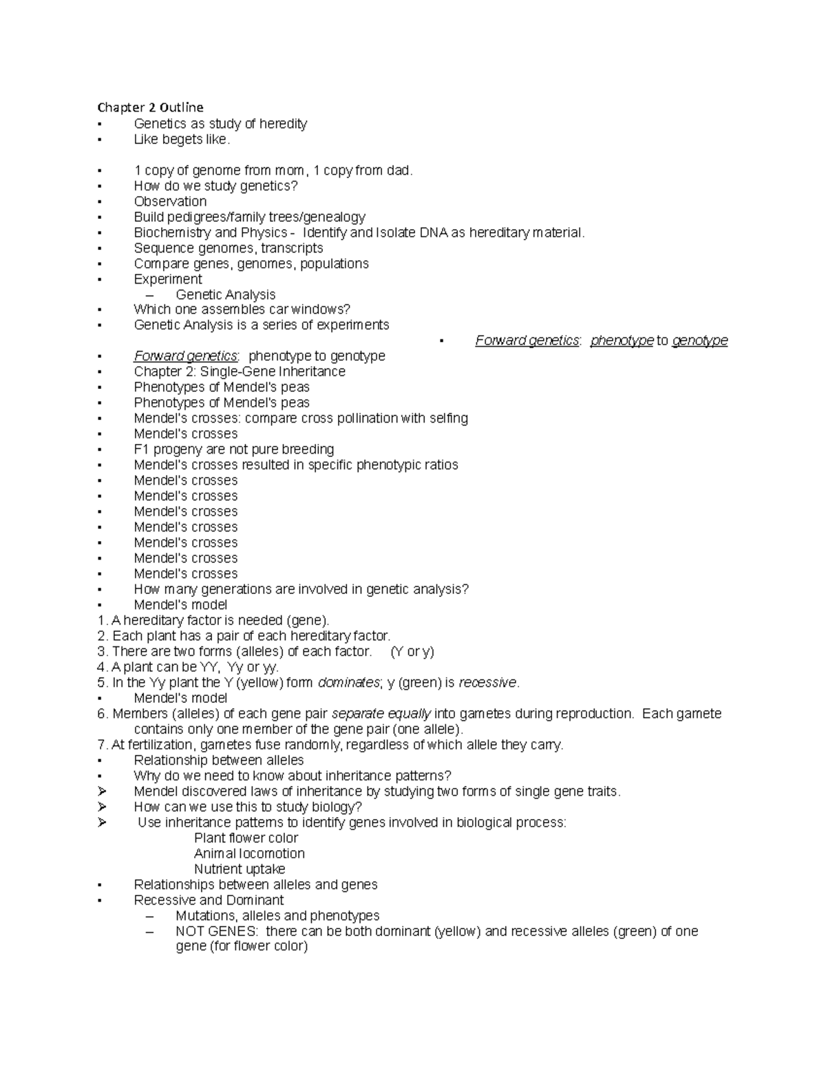 Genetics Chapter 2 Outline: Single-Gene Inheritance Patterns - Studocu
