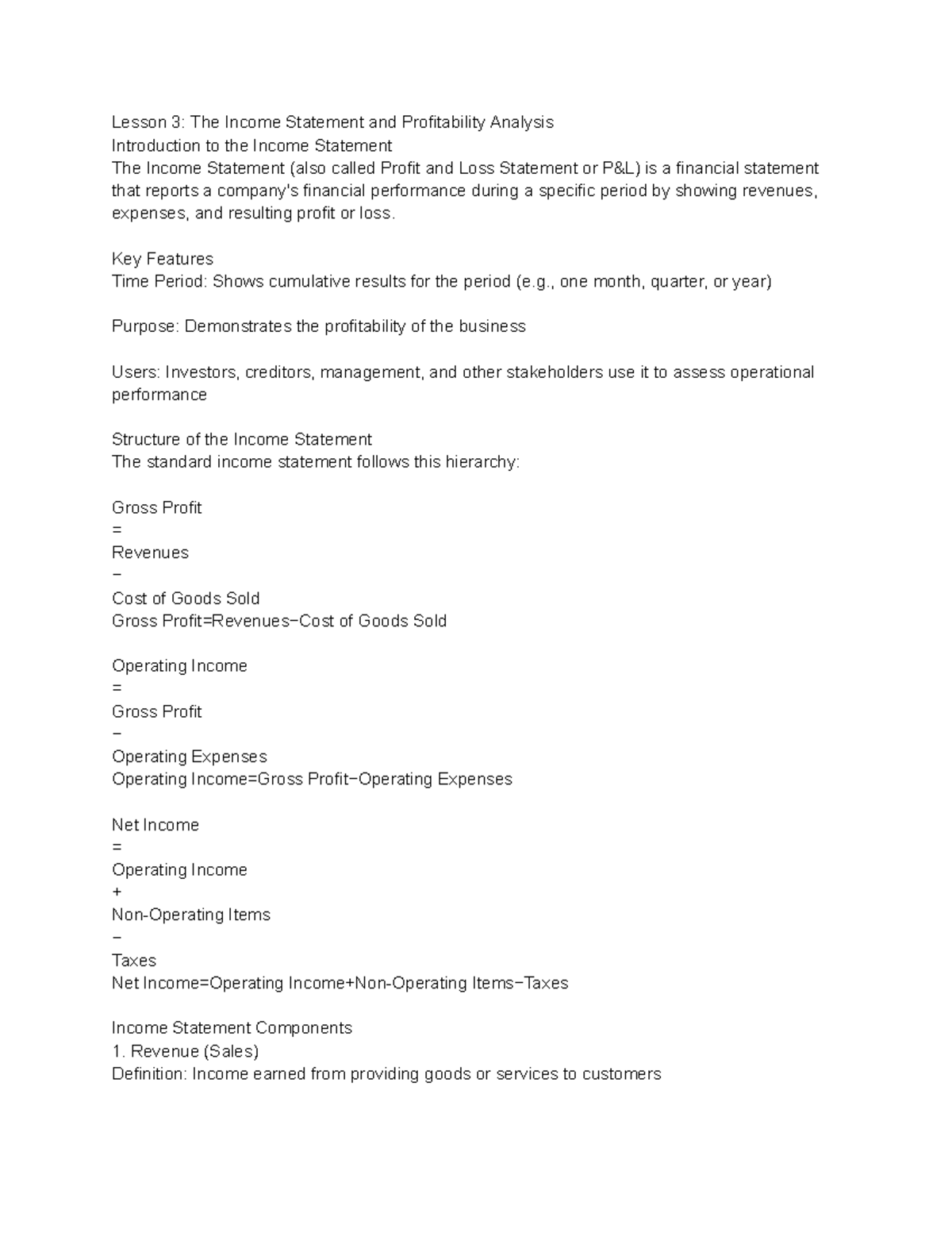 Lesson 3: Income Statement & Profitability Analysis - Studocu