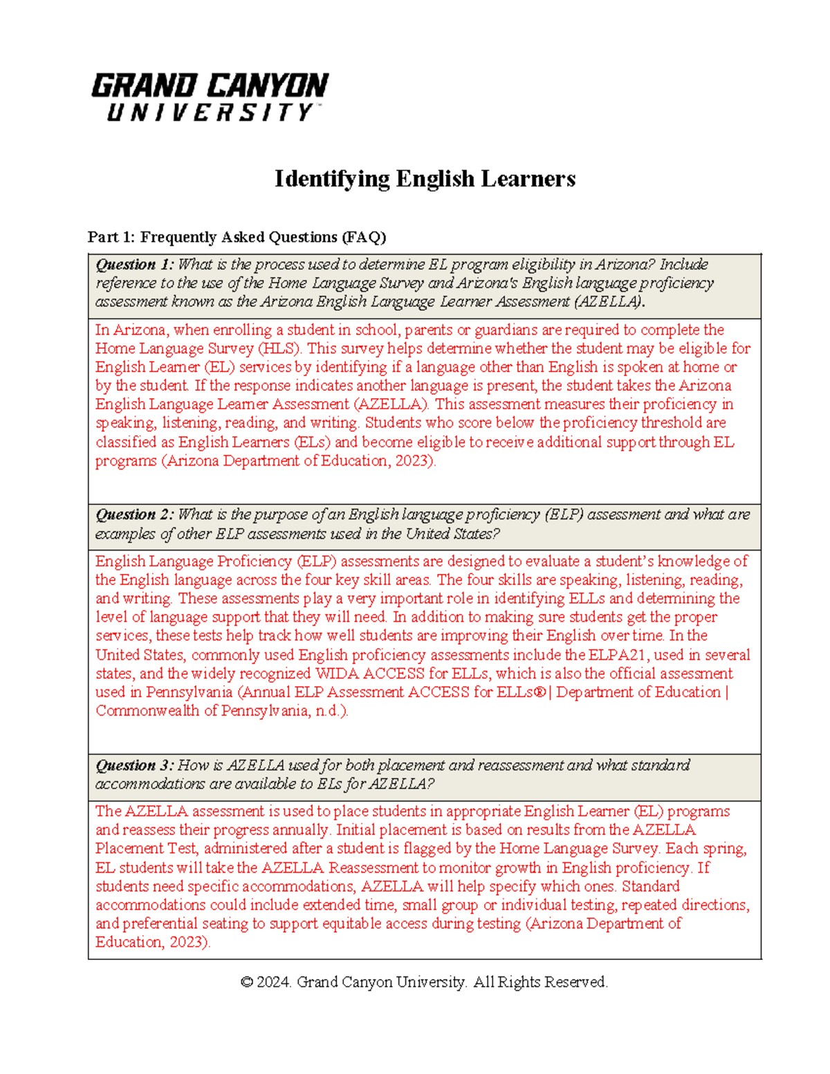 Identifying English Learners (ELs) FAQ: AZELLA & Support Services - Studocu