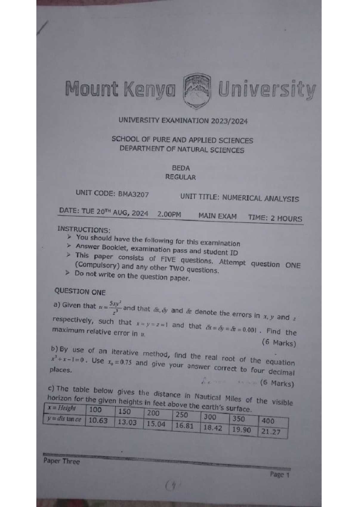 Numerical Analysis Past Exam Papers - BMA3207 Insights & Solutions ...