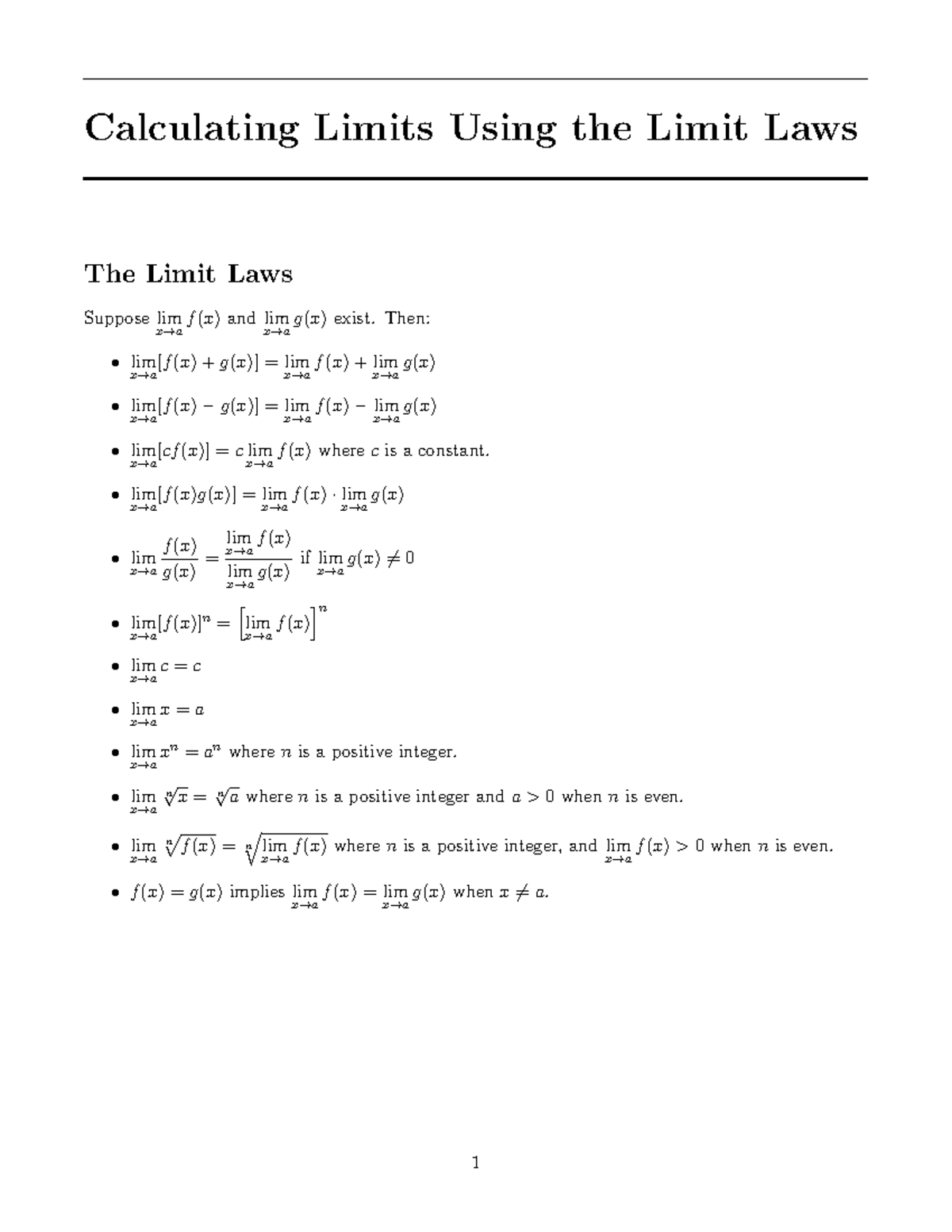 Calculating Limits Using the Limit Laws - Section 2.3 - Studocu