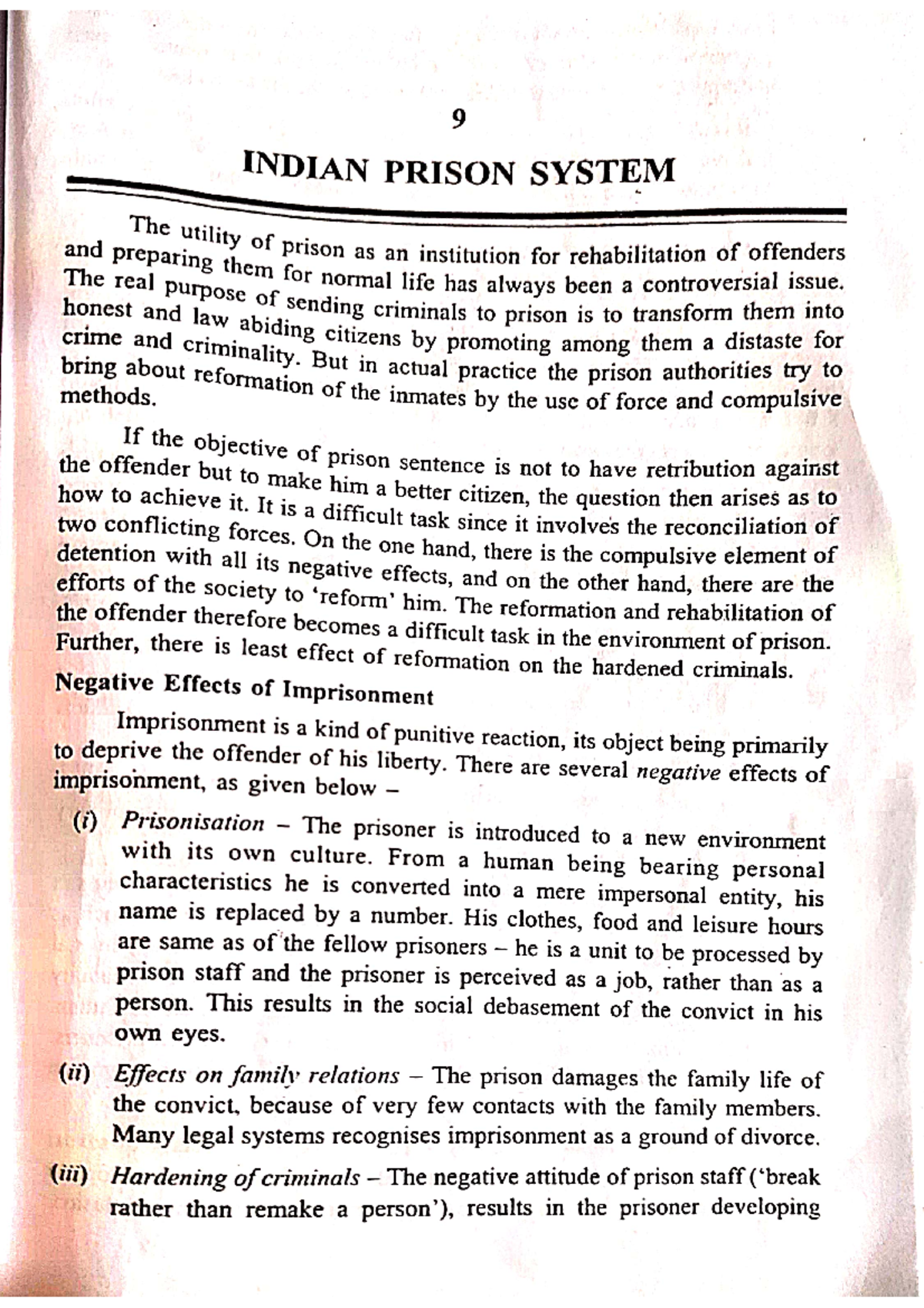 Prison adm - 9 INDIAN PRISON SYSTEM and The utility of prison as an ...