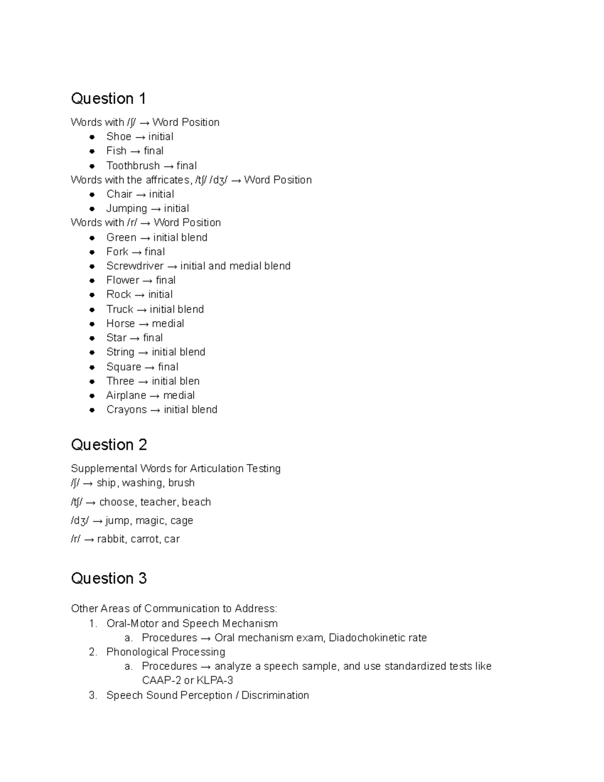 Assignment 6: Speech Sound Positioning & Articulation Testing - Studocu