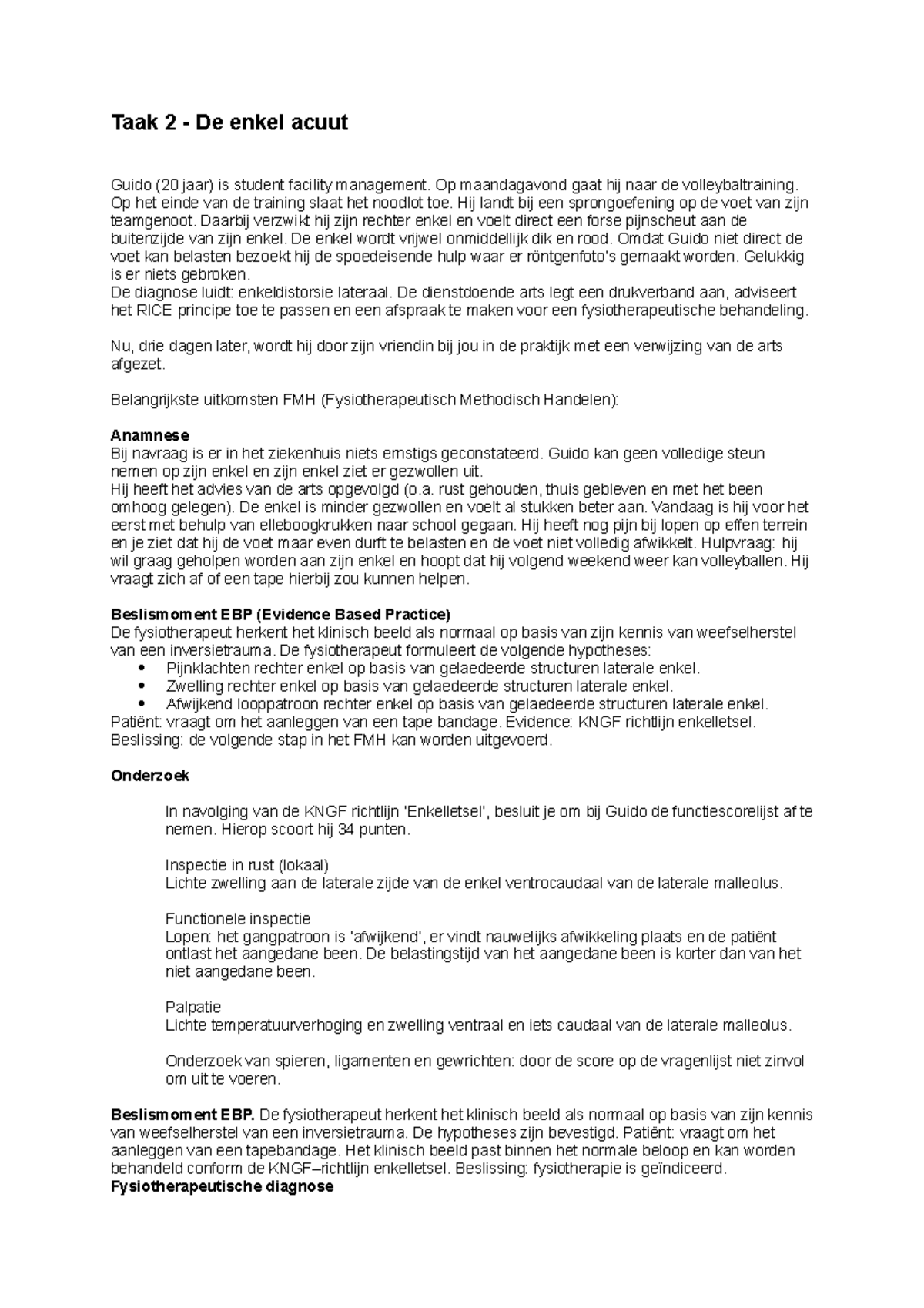 Taak 2: Behandelen van Enkelletsel na Inversietrauma (Fysiotherapie ...