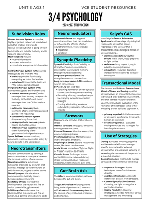 Unit 3 AOS2 Notes - Psychology - AOS2 Notes Approaches to understand ...