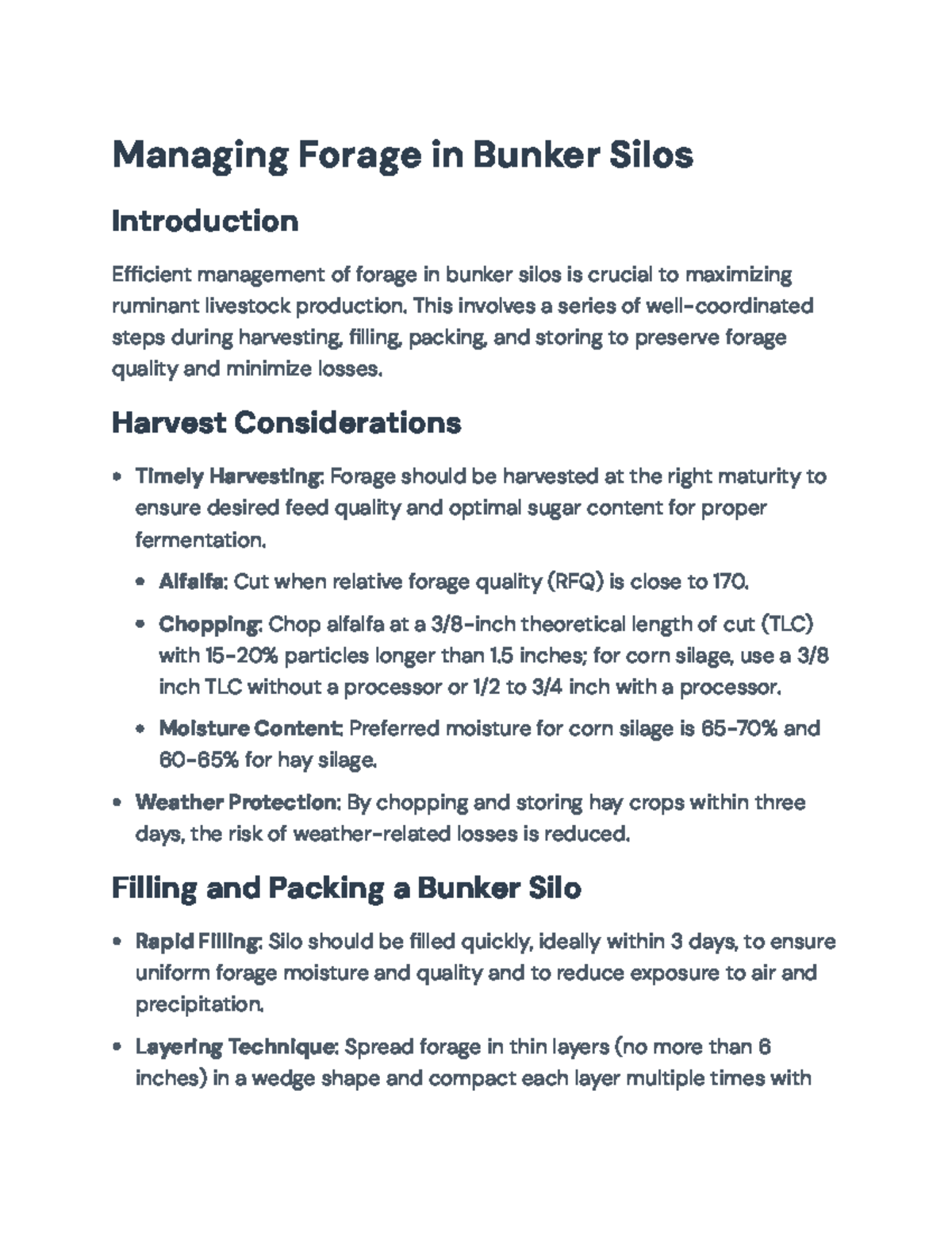 Best Practices in Forage Management for Bunker Silos: A Guide - Studocu