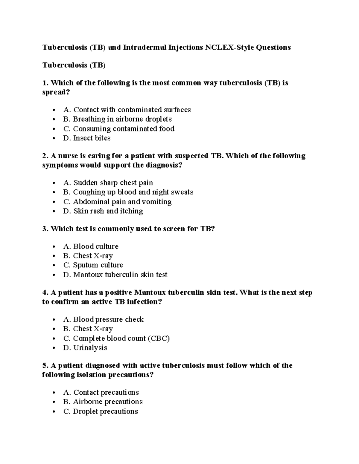 TB and Intradermal Injections: Key Questions and Answers for Study ...