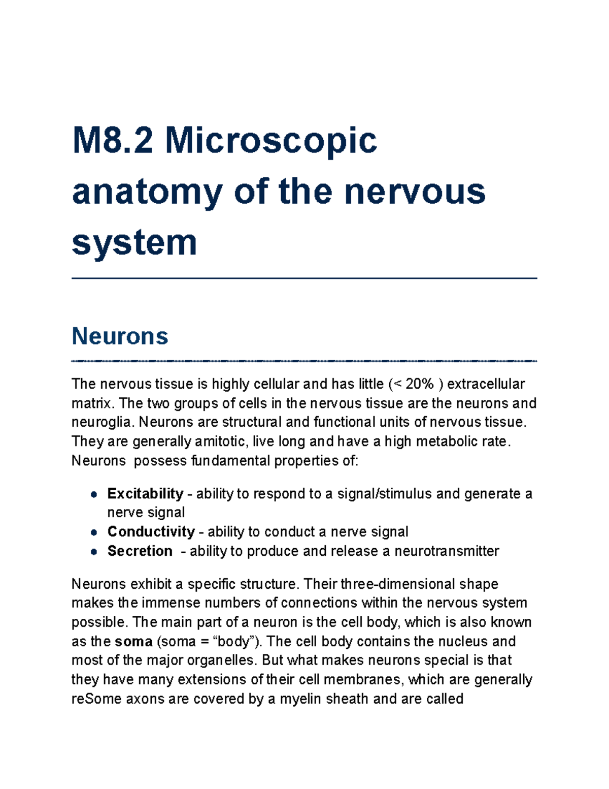 M8.2 Microscopic Anatomy of Nervous System: Neurons & Glial Cells - Studocu
