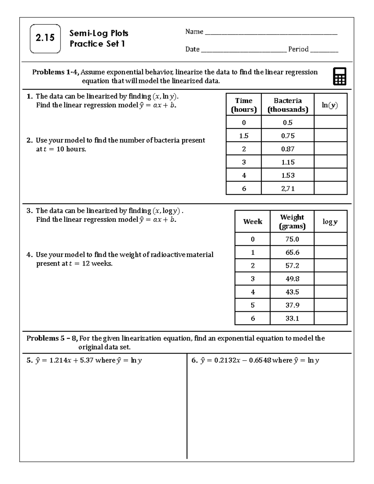 2.15 Plots Practice Set 1: Linear Regression and Exponential Modeling ...