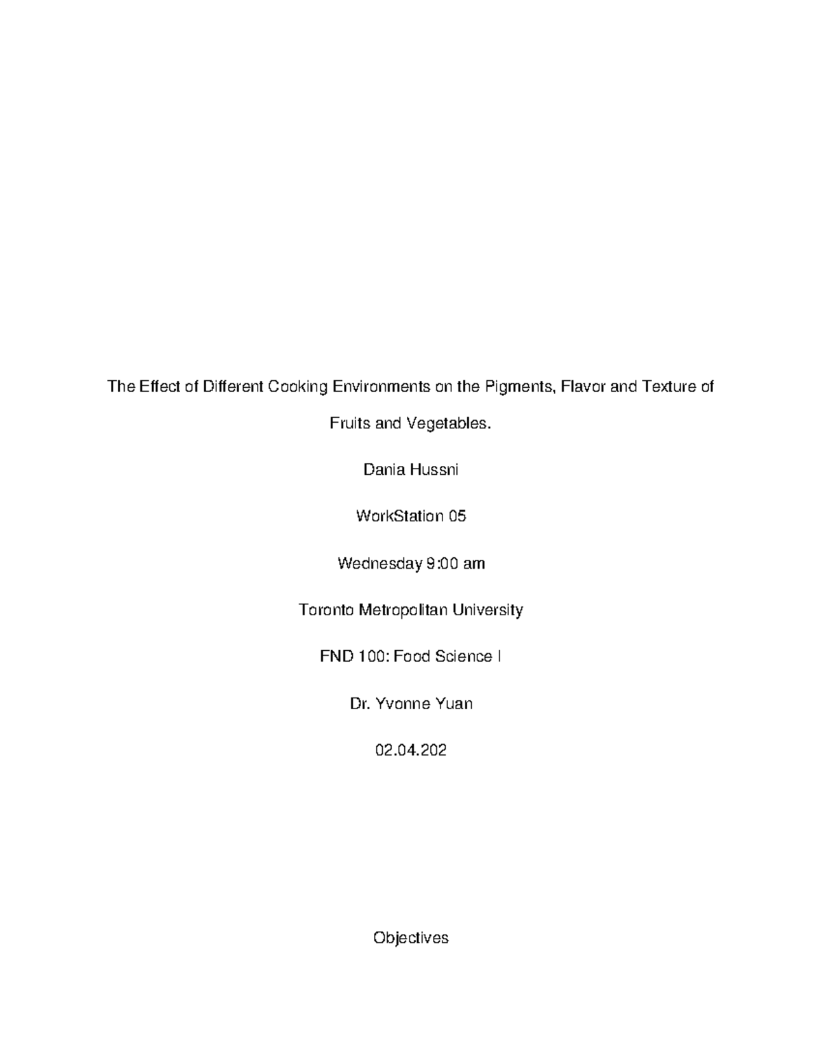 FND 100: Lab Report on Cooking Effects on Fruits & Veggies - Studocu