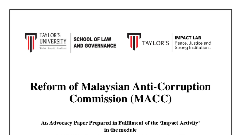 Reform of the Malaysian Anti-Corruption Commission (MACC) - LAW61304 ...