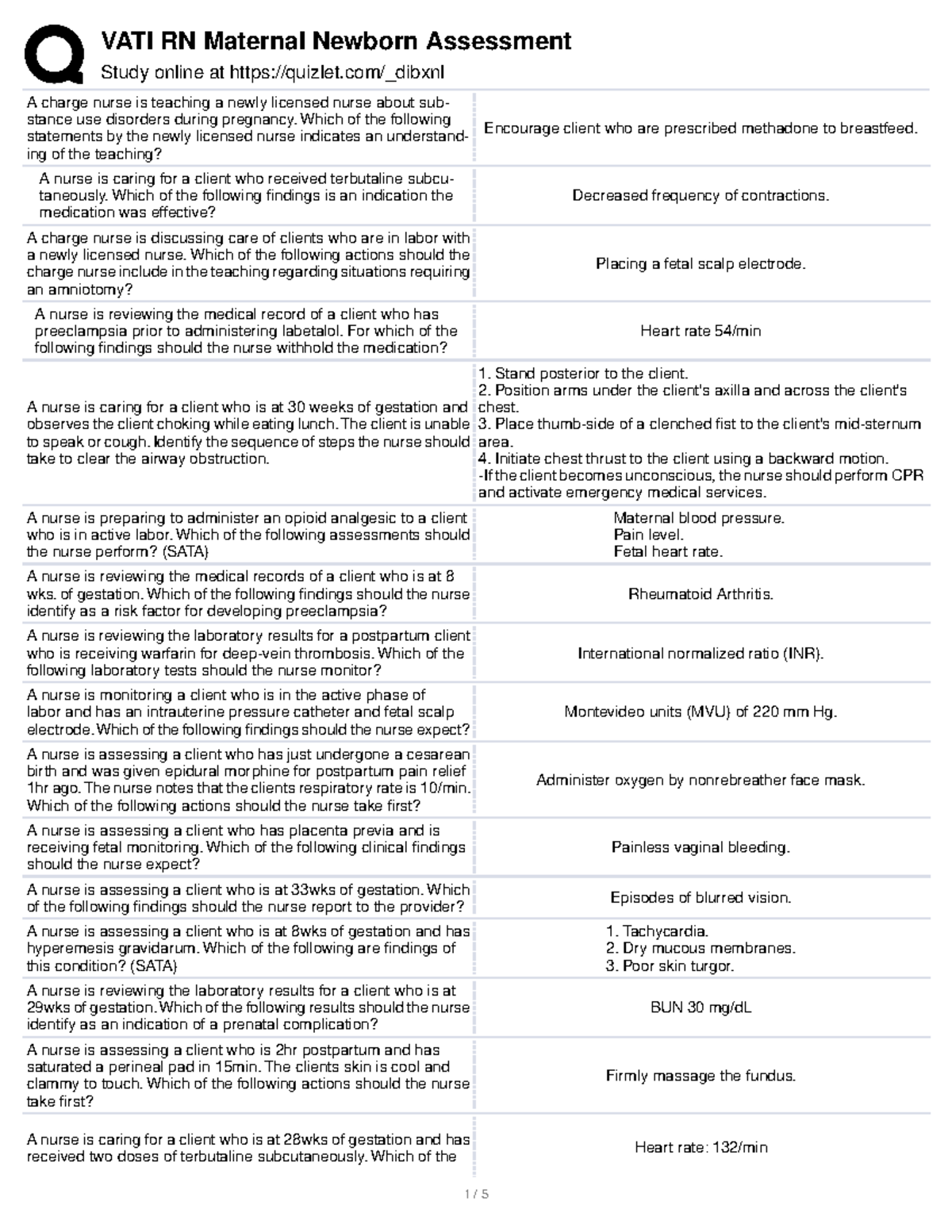 Mother Newborn Assessment: Key Concepts for Maternal-Child Care - Studocu