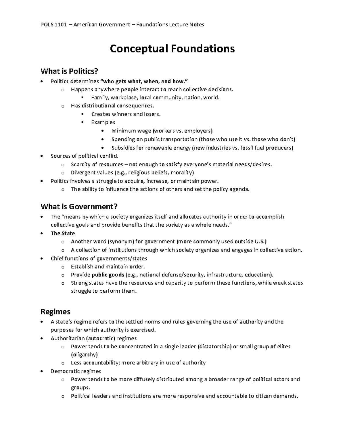 POLS 1101 American government foundations lecture notes on goods and ...