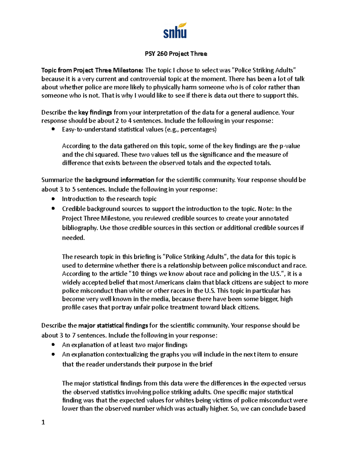 PSY260 Project Three Completed - PSY 260 Project Three Topic from Project Three Milestone: The ...