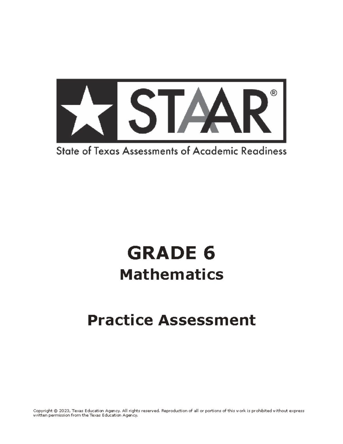 GRADE 6 STAAR Math Practice Test 2023: Assessment Materials - Studocu