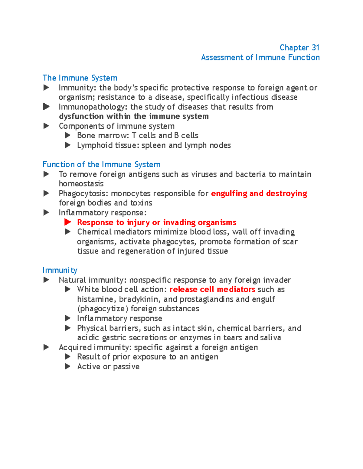 Chap 31: Immune Function Assessment and Key Concepts Outline - Studocu