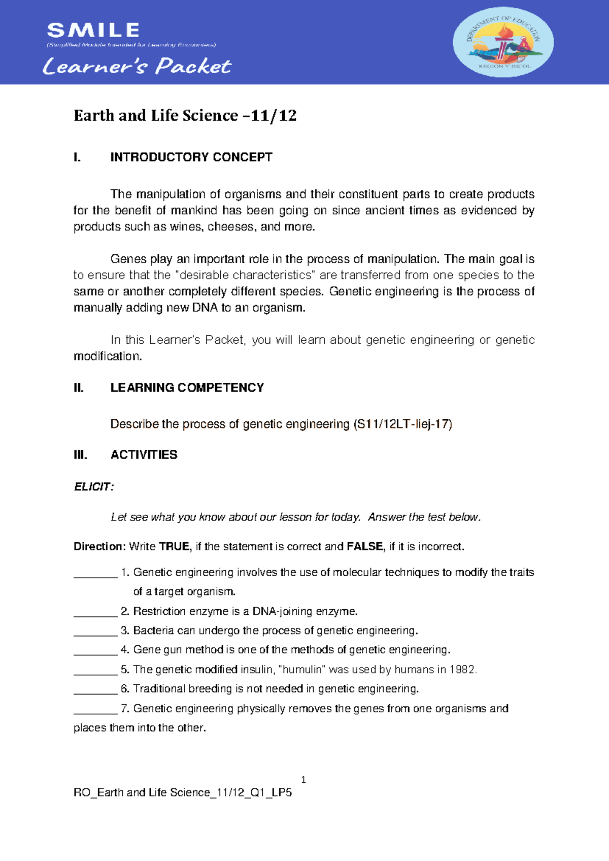 LP 5 Earth-and-Life-Science-Q2 - 1 Earth and Life Science – 11/ I ...