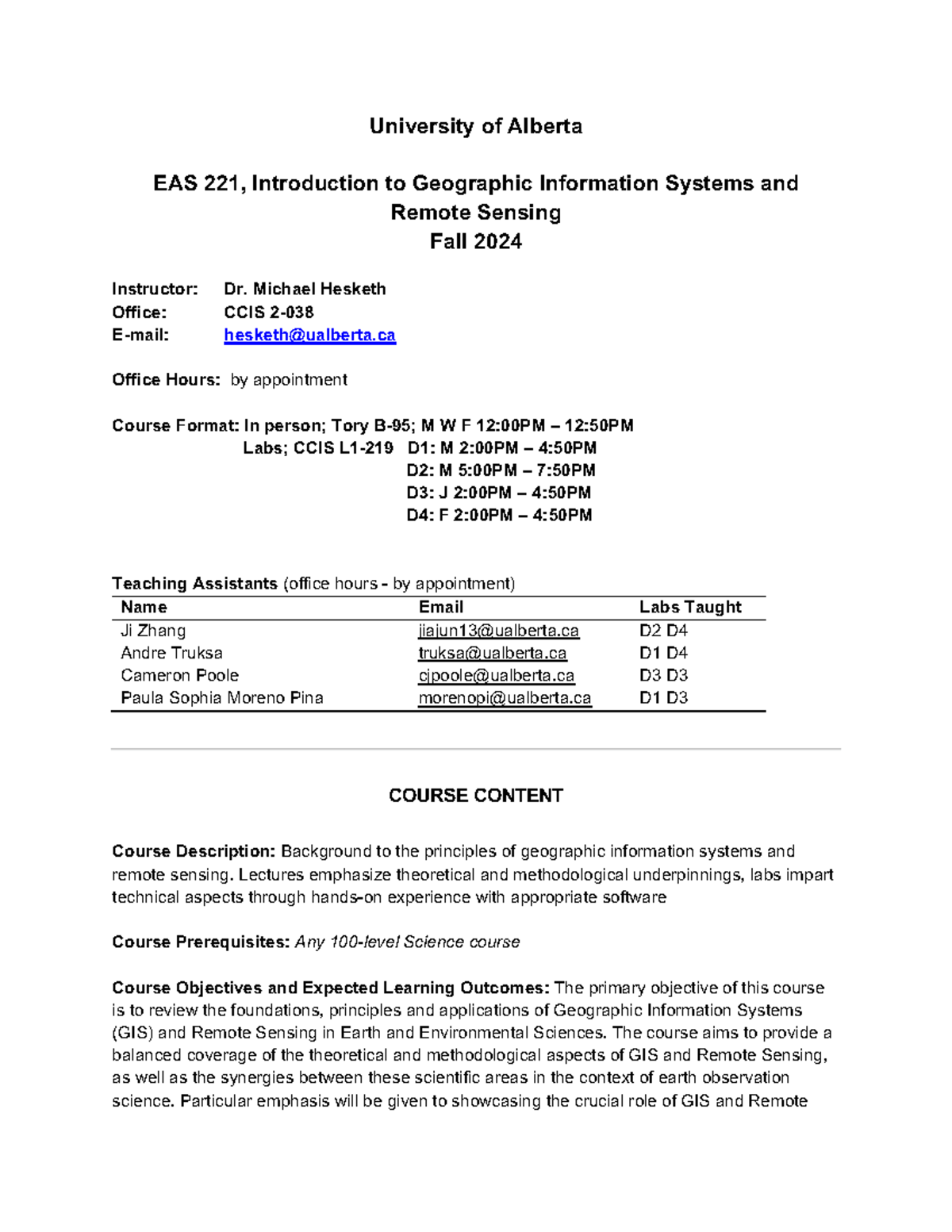 EAS221 Syllabus for Fall 2024: GIS and Remote Sensing Course Details ...