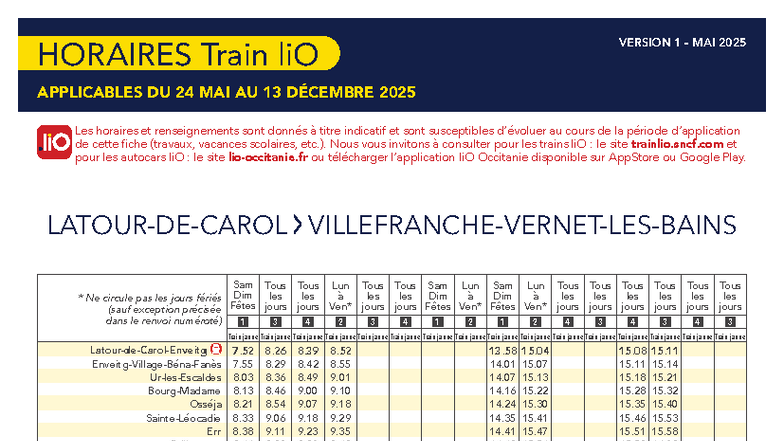 Horaires Train liO du 24 Mai au 13 Décembre 2025 - Studocu