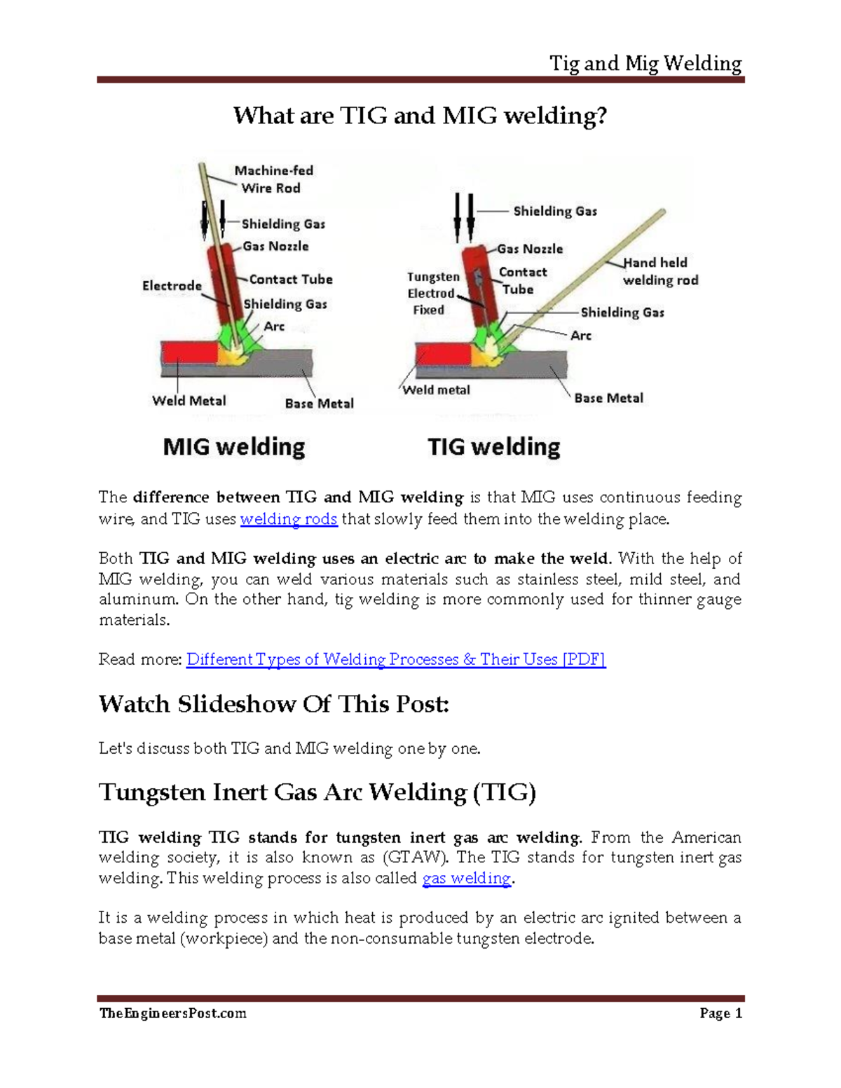TIG and MIG Welding Differences - Comprehensive Student Notes - Studocu