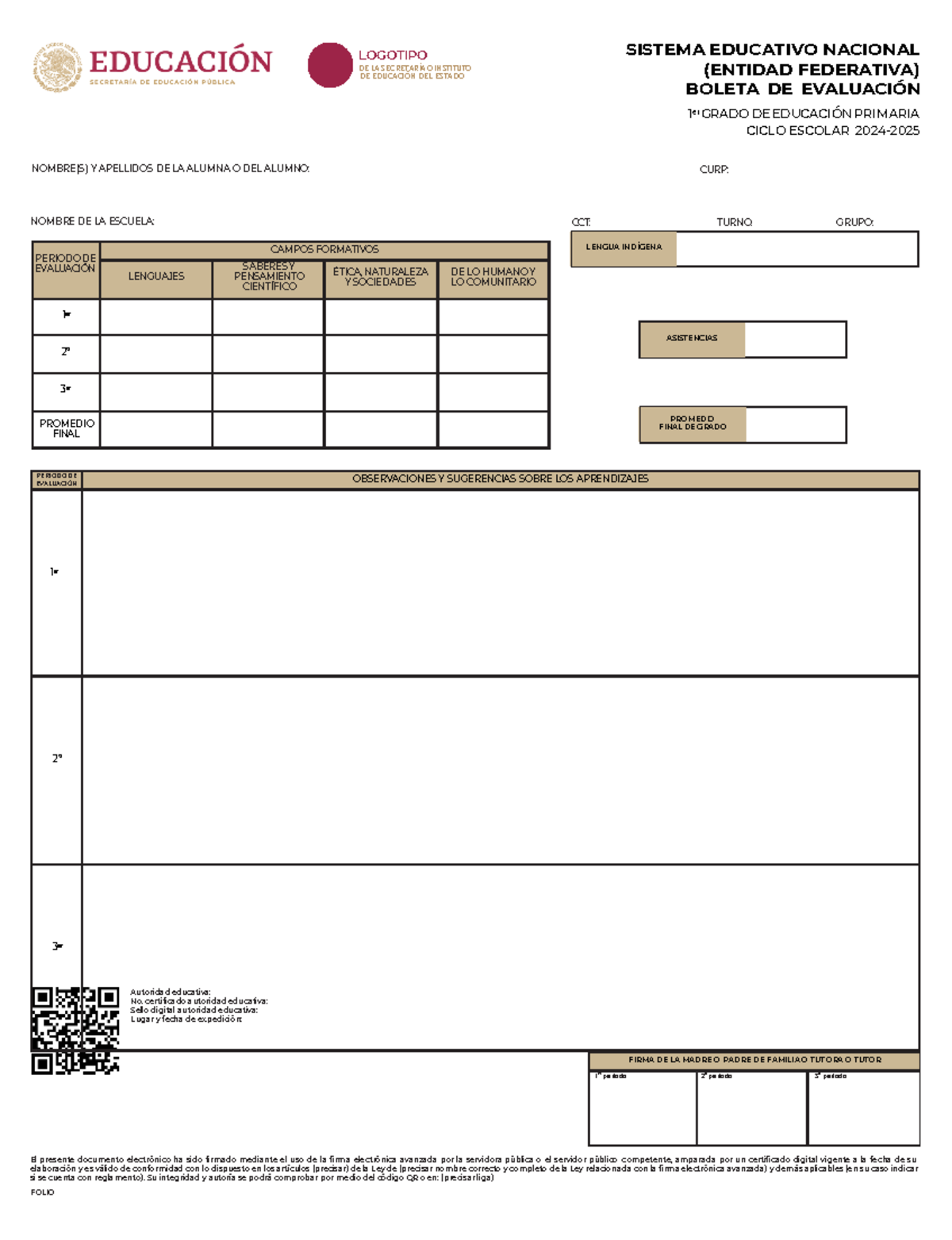 Boleta de Evaluación Primaria 1° a 6° Ciclo 2024-2025 - Studocu