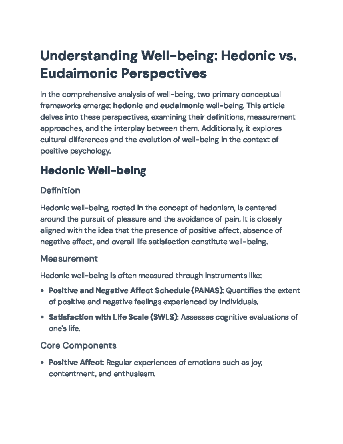 Understanding Well-being: Hedonic vs. Eudaimonic Perspectives (PY203 ...
