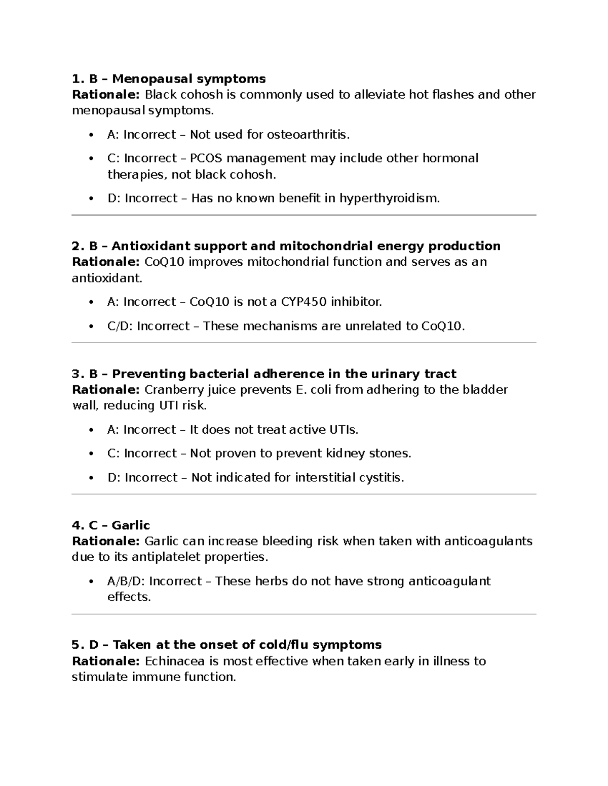 Chapter 71 Quiz 1 Answers: Herbal Remedies and Their Effects - Studocu