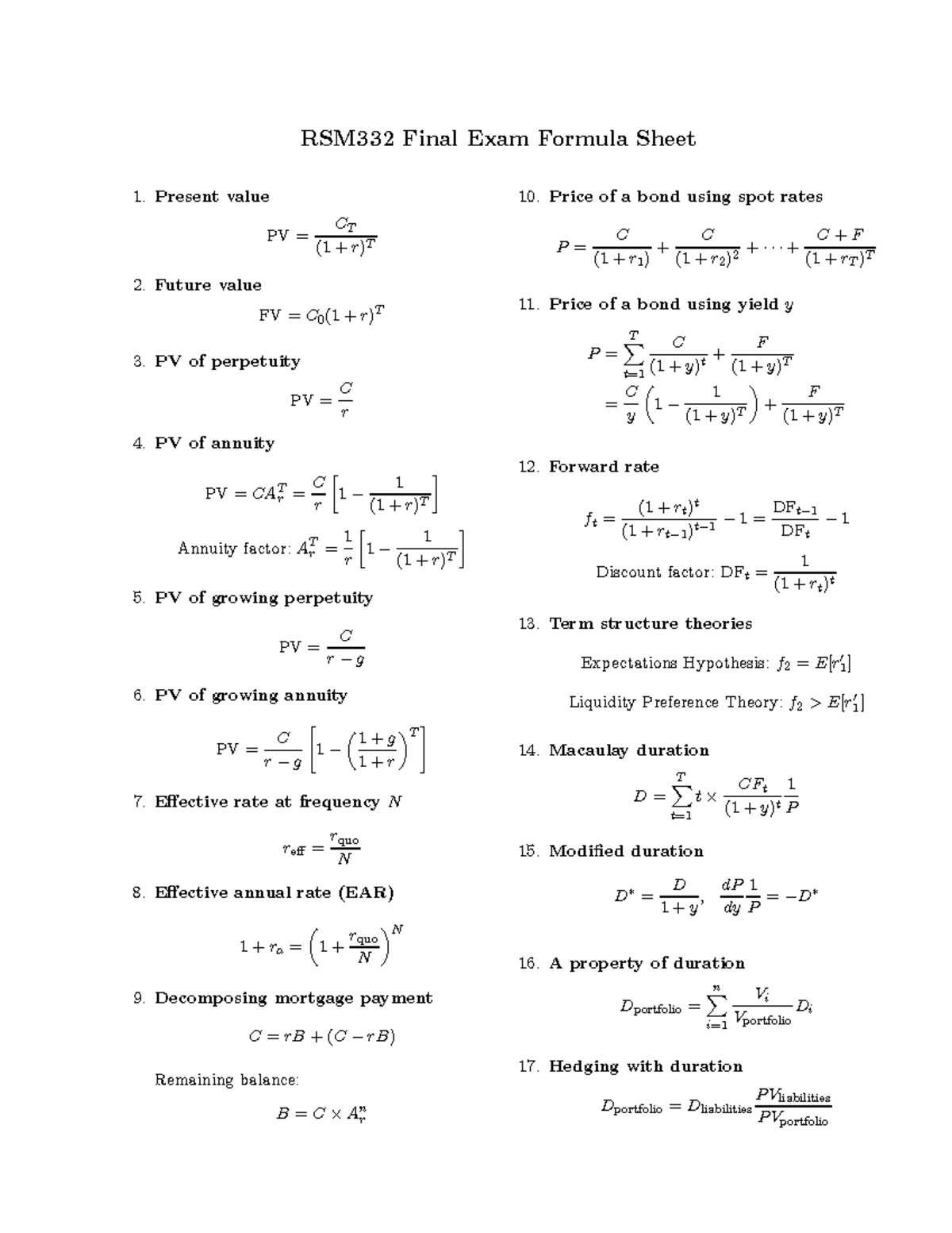 RSM332 Final Exam formula sheet and checklist for key concepts - Studocu