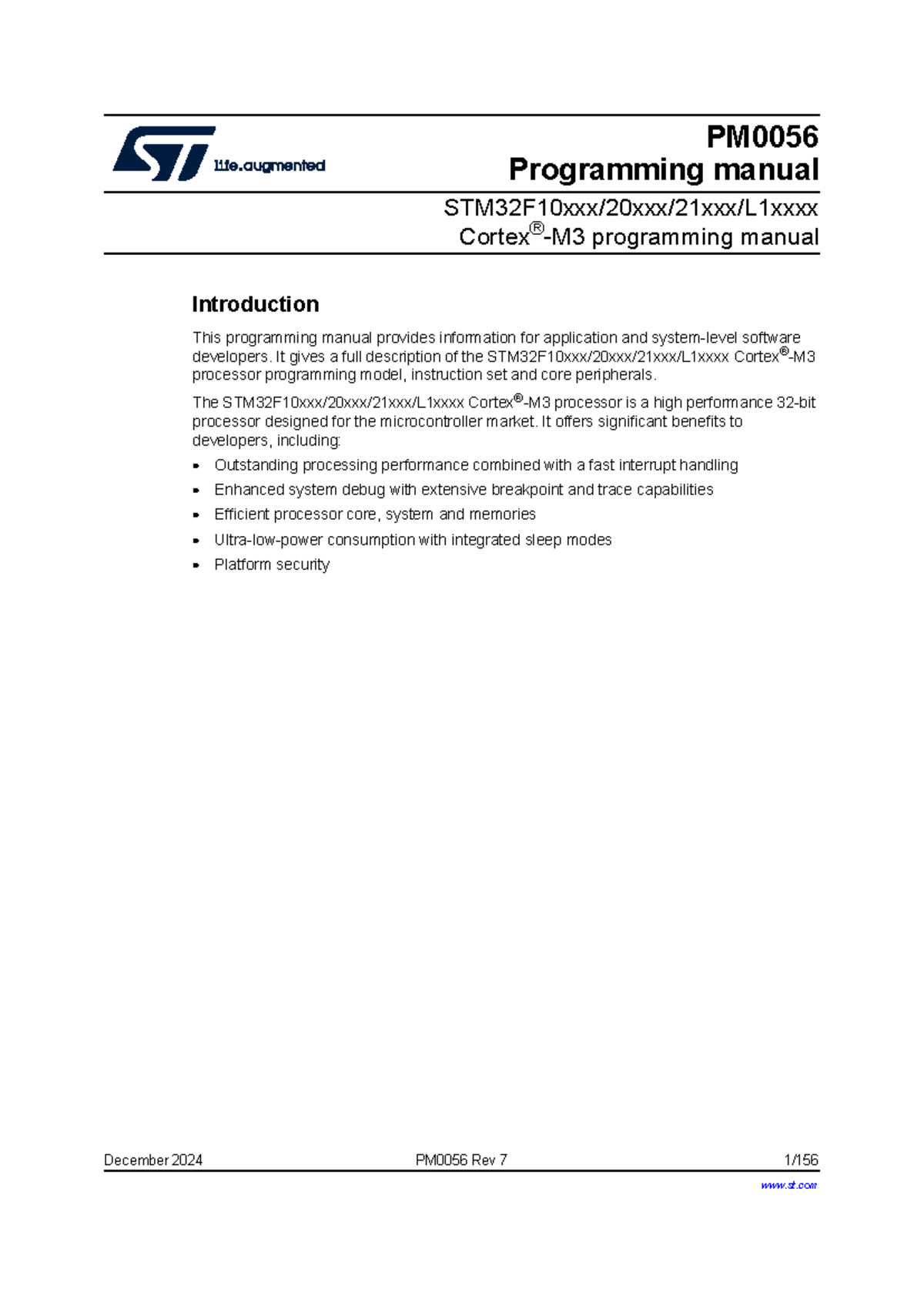 PM0056 Cortex M3 Programming Manual and Processor Overview - Studocu