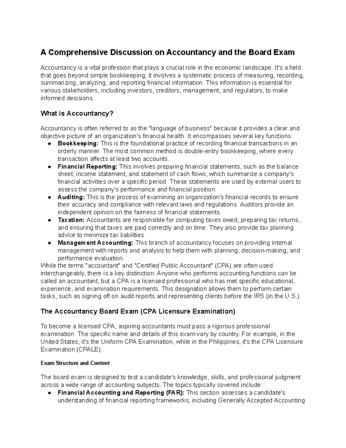 Accountancy Overview and Board Exam Insights (CPA Exam) - Studocu