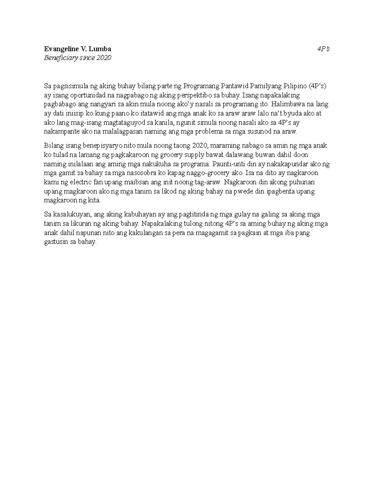 4Ps Success Story: Personal Transformation of a Beneficiary since 2020 ...