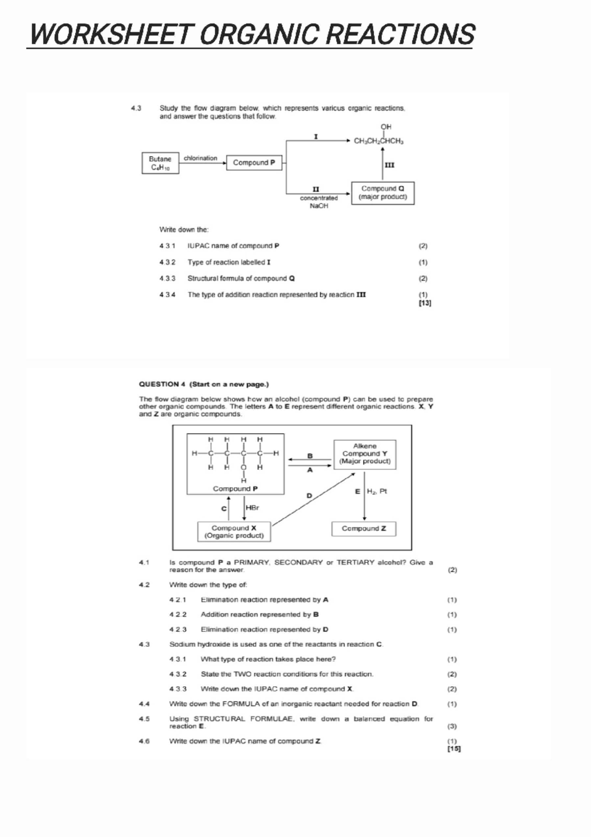Organic Reactions Worksheet 250216: Detailed Analysis and Questions ...