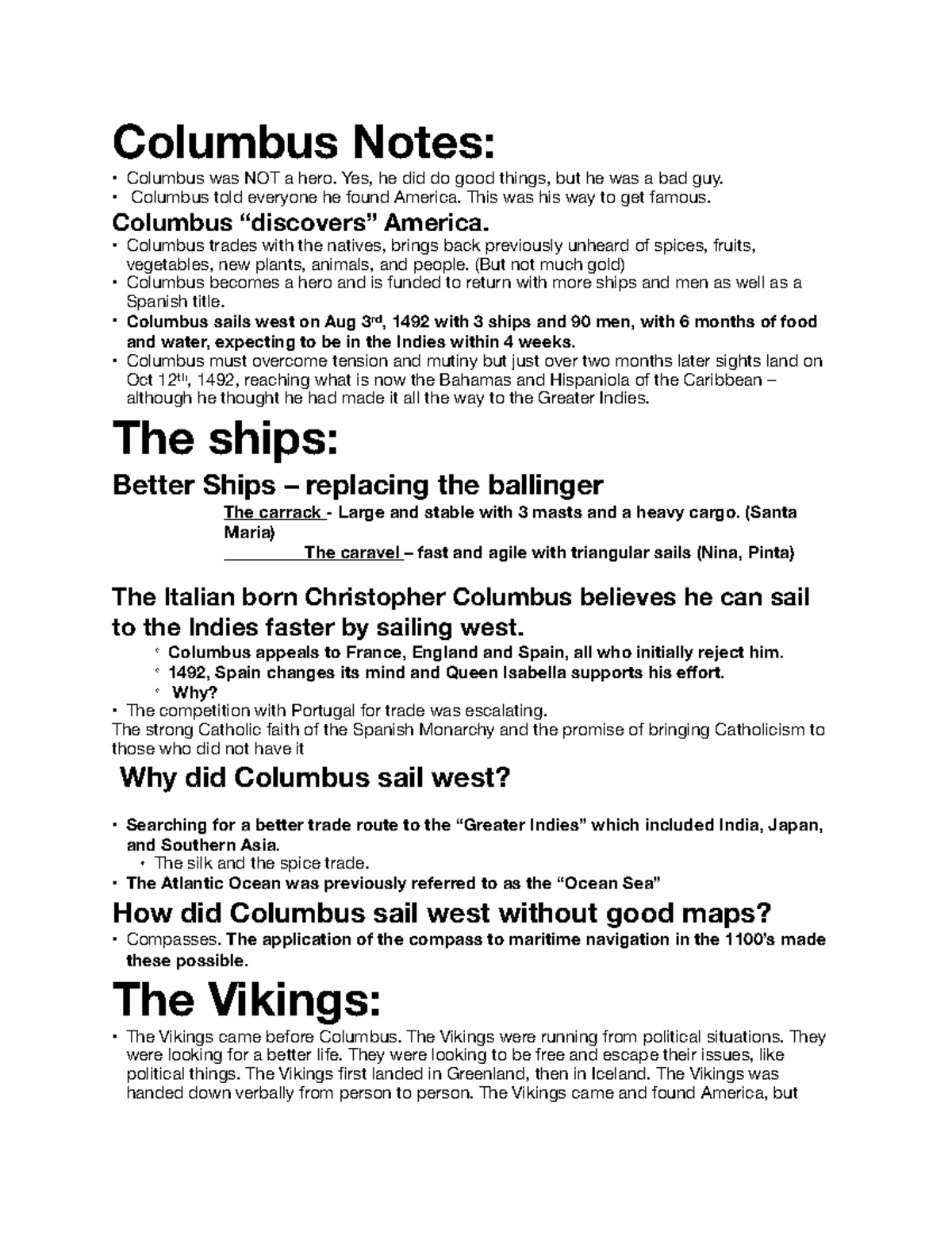 Columbus Notes - Columbus Notes: • Columbus was NOT a hero. Yes, he did ...