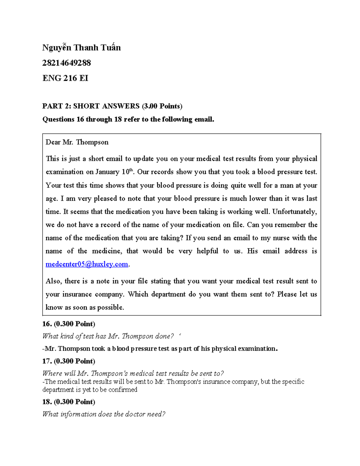 ENG 216 EI - Short Answer Responses & Essay Questions Guide - Studocu