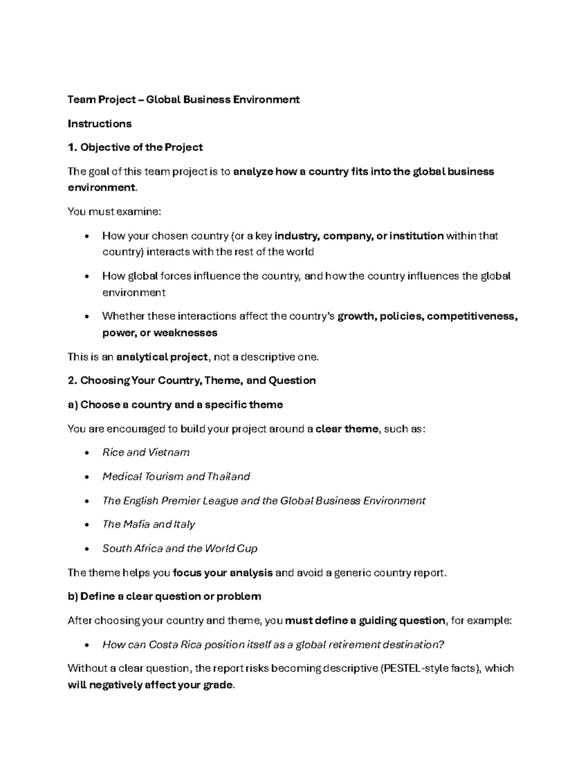 Team Project Instructions Global Business Environment Analysis Studocu